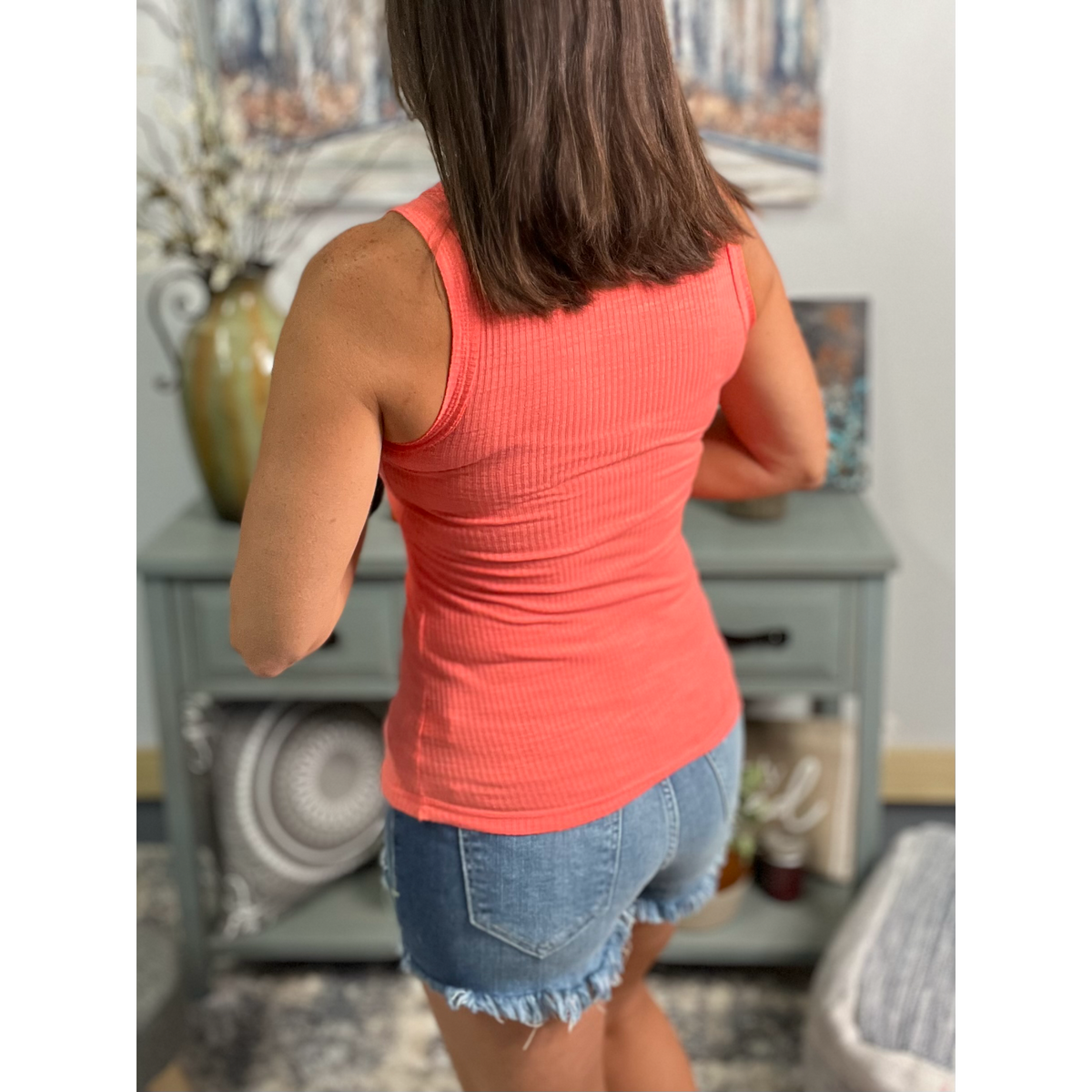 “Shine On” Ribbed Henley Button Low Cut Boy Beater Cleavage Fitted Tan ...